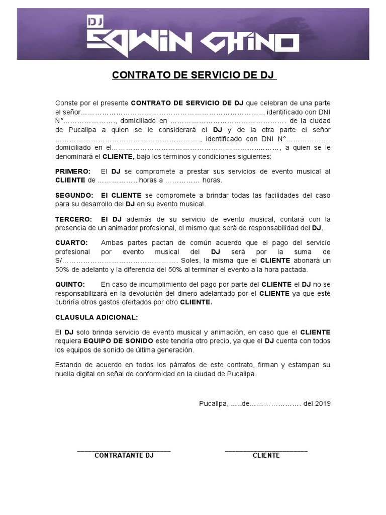 Contrato de Servicio de DJ | PDF