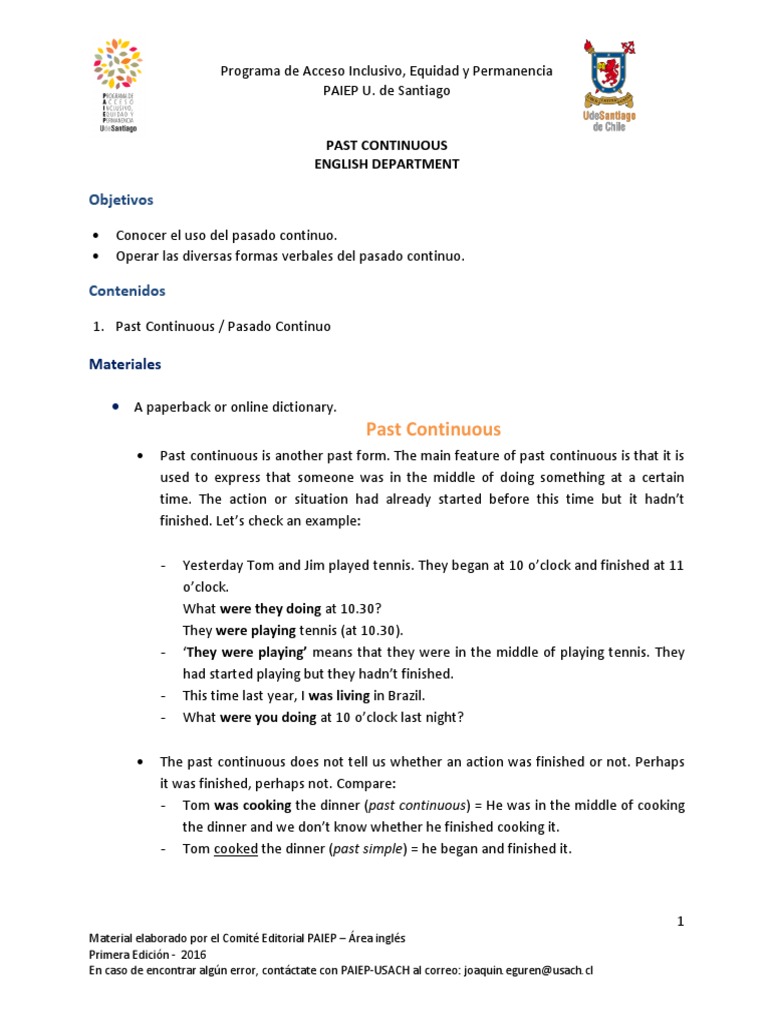 Past Continuous PDF | PDF | Syntax | Language Mechanics