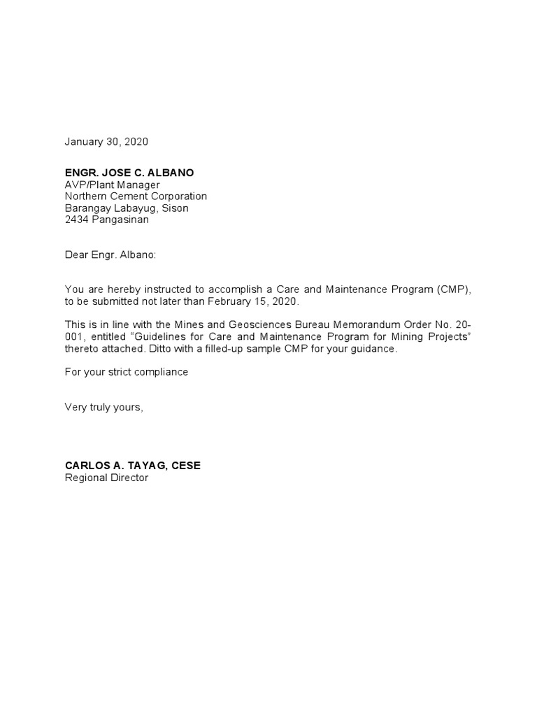 (Letter) CMP Format (All Permit Holders) | PDF | Nature