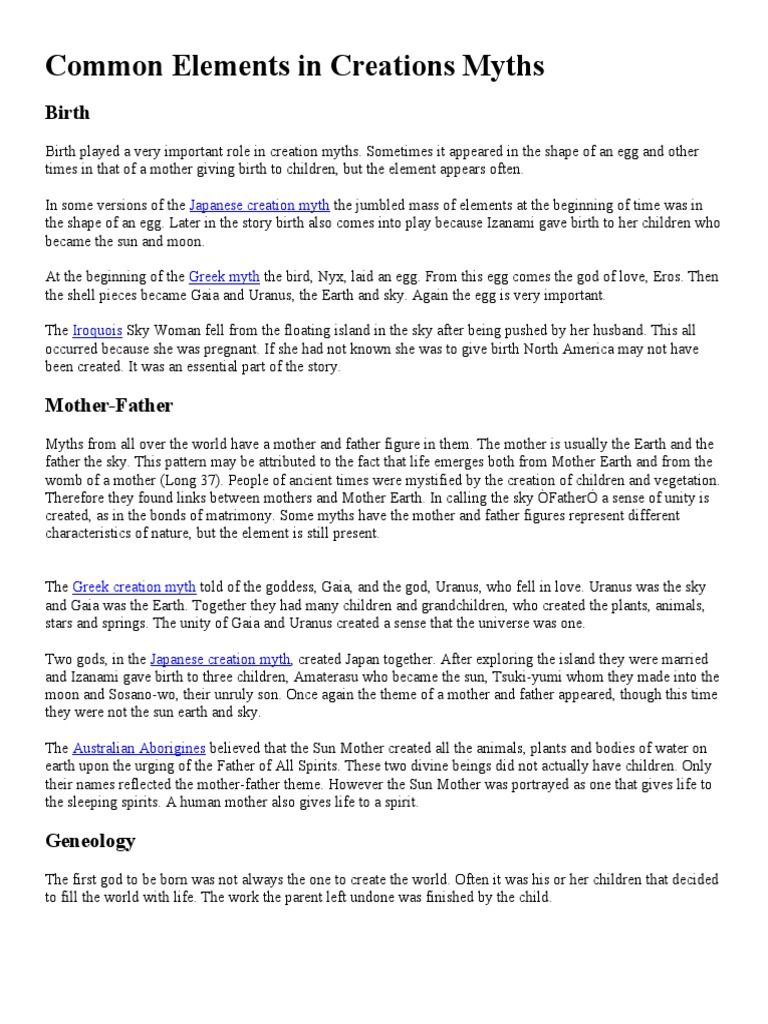 Elements of Creation Myths Explained | PDF | Genesis Creation Narrative ...