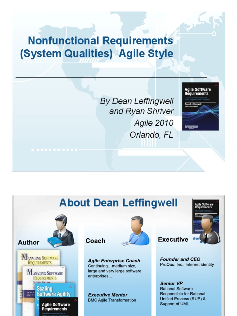 Nonfunctional Requirements (System Qualities) Agile Style: by Dean Leffingwell and Ryan Shriver ...