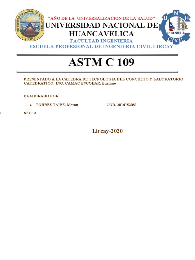 Astm C 109 | PDF | Cemento | Hormigón