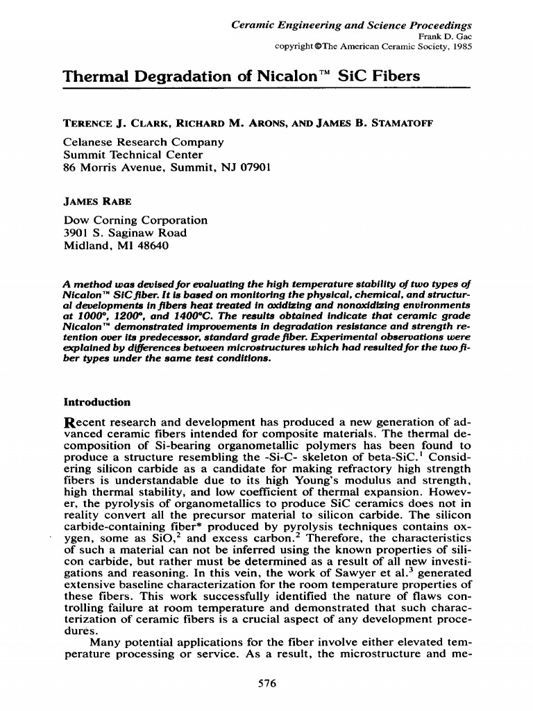 Thermal Degradation of Nicalon SiC Fibers | PDF | Ceramics | Crystallite