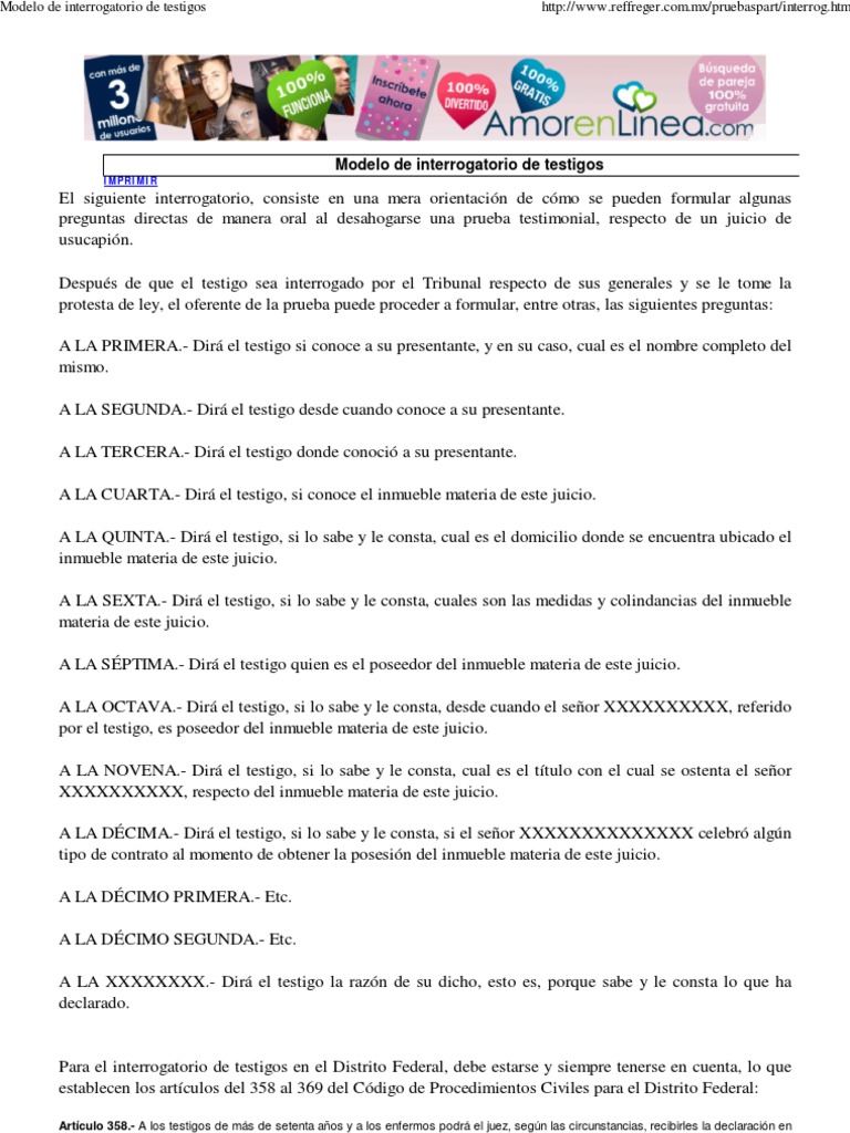 Modelo de interrogatorio de testigos