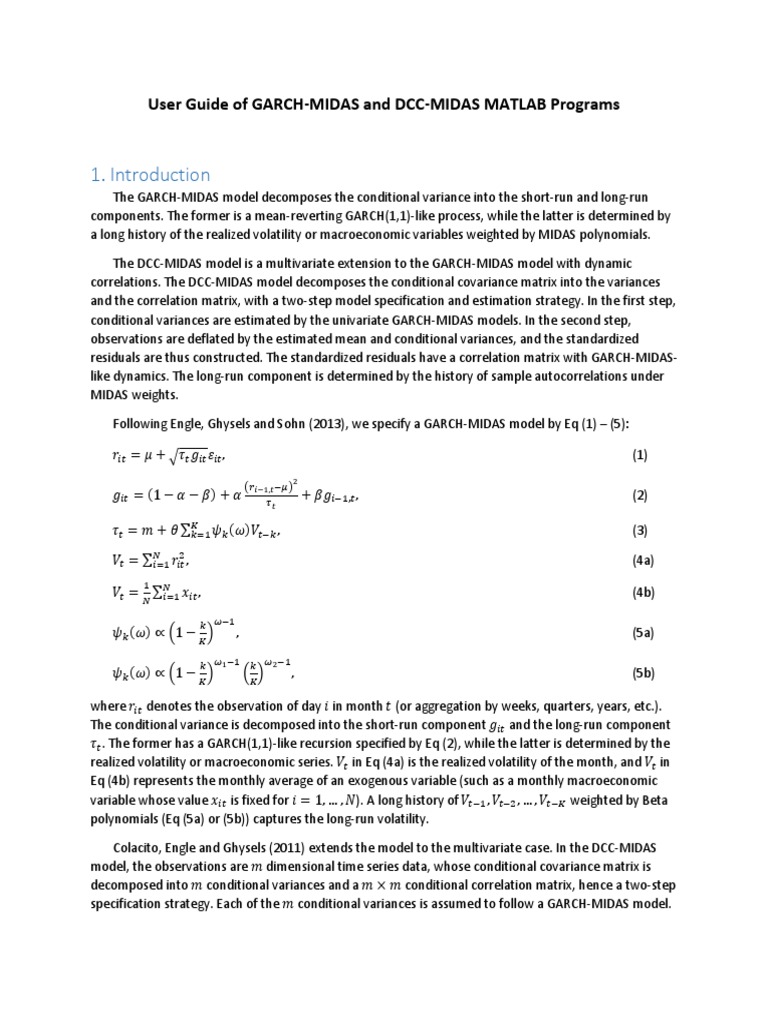 User Guide of GARCH-MIDAS and DCC-MIDAS MATLAB Programs | PDF | Variance | Estimation Theory