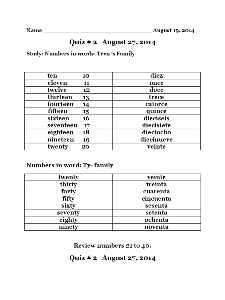 Teen and Ty Numbers in Words | PDF