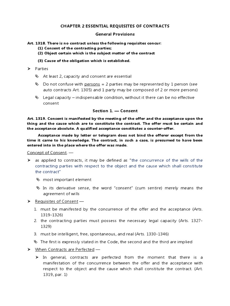 Chapter 2 Essential Requisites of Contracts General Provisions | PDF ...