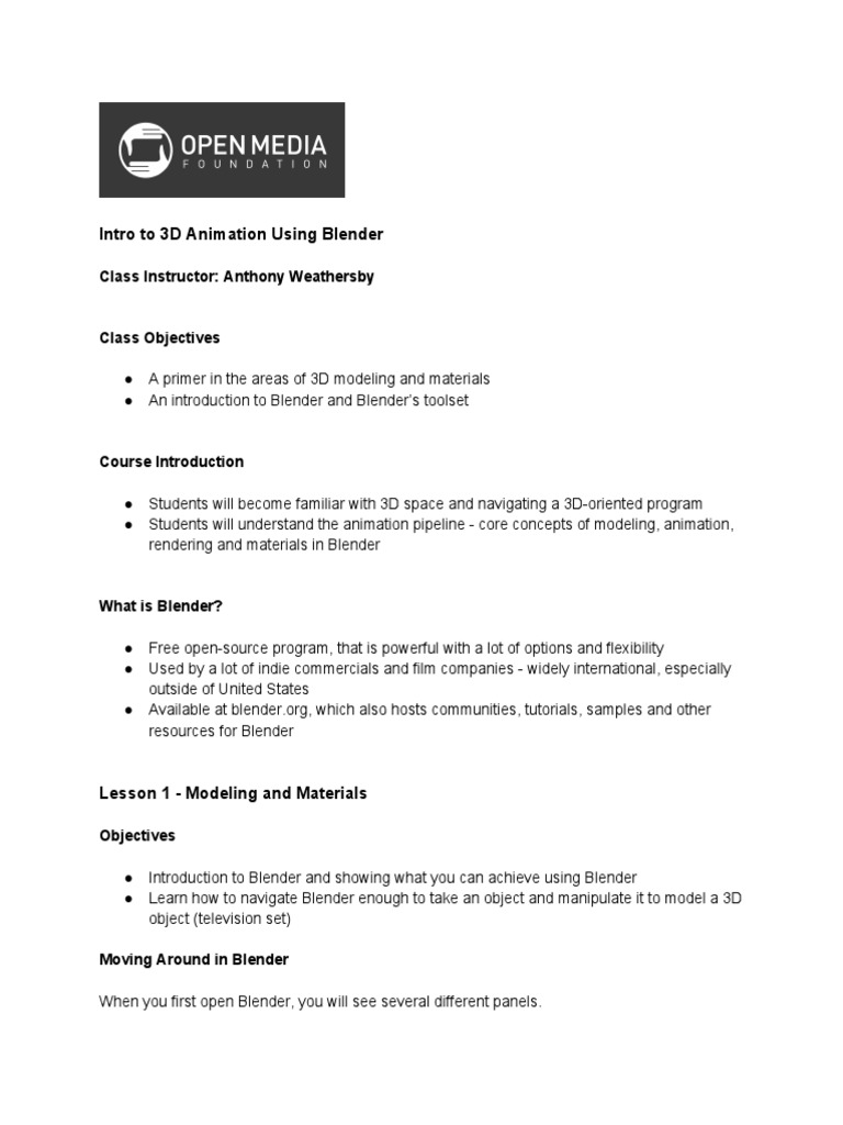 Intro To 3D Animation Using Blender Curriculum PDF | PDF | Blender ...
