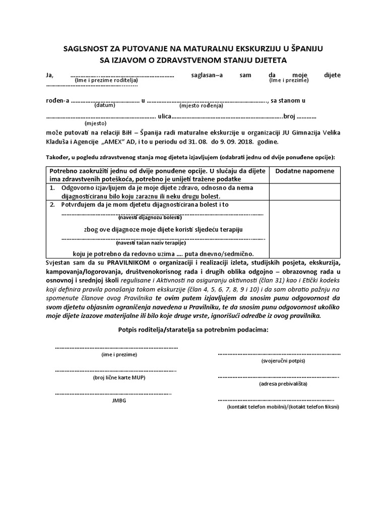 Izjava Roditelja Pdf