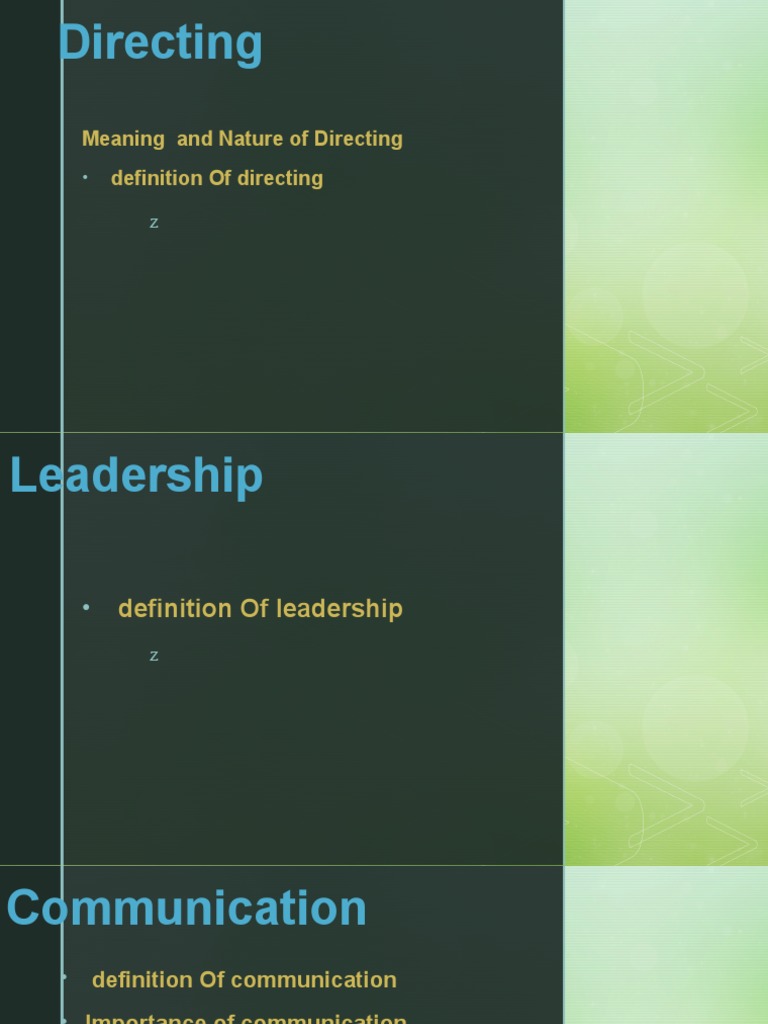 Directing: Meaning and Nature of Directing Definition of Directing | PDF