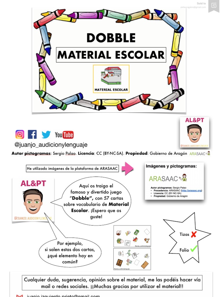 Juego de cartas Dobble sobre material escolar | PDF | Ocio
