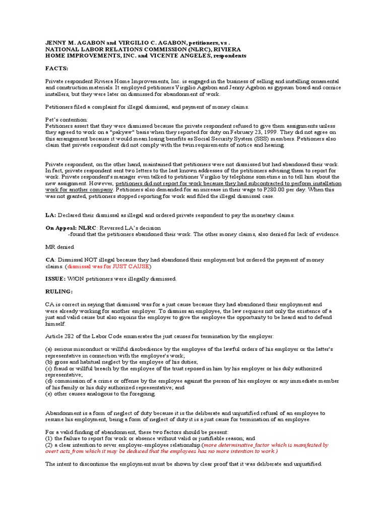 Agabon v. NLRC | PDF | Employment | Due Process