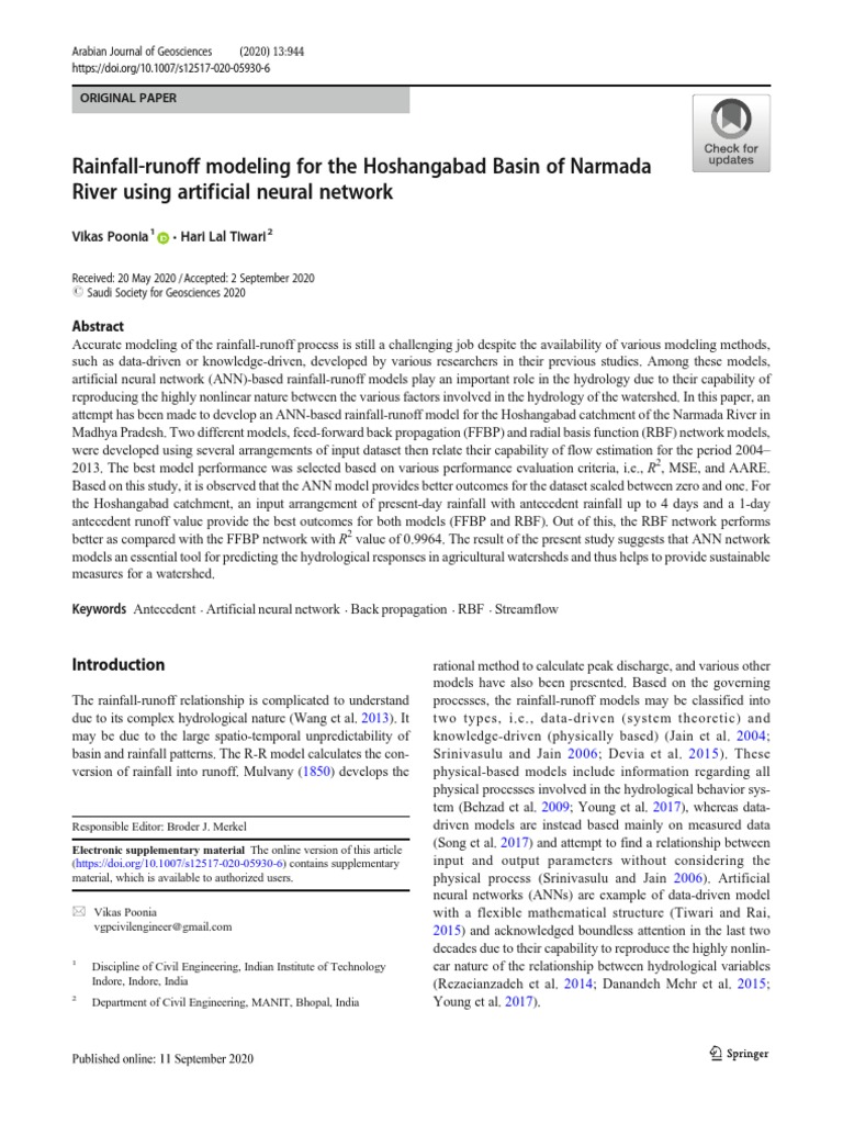 Rainfall-Runoff Modeling For The Hoshangabad Basin of Narmada River Using Artificial Neural ...