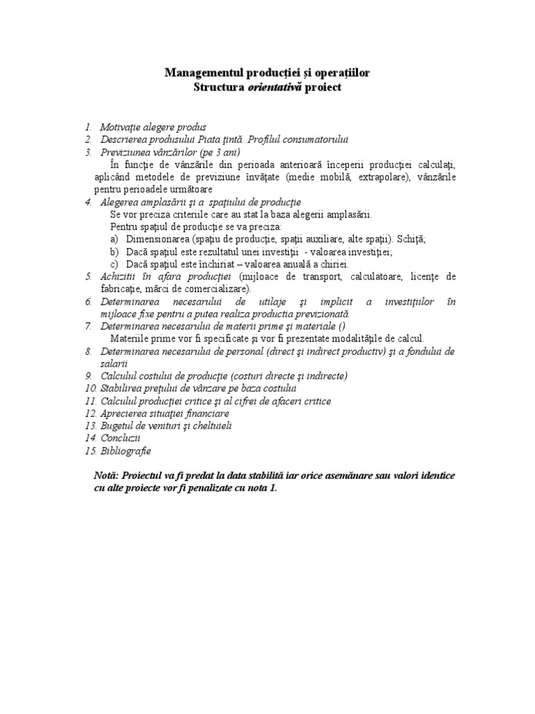 Structura Proiect - MPO - 2018 | PDF