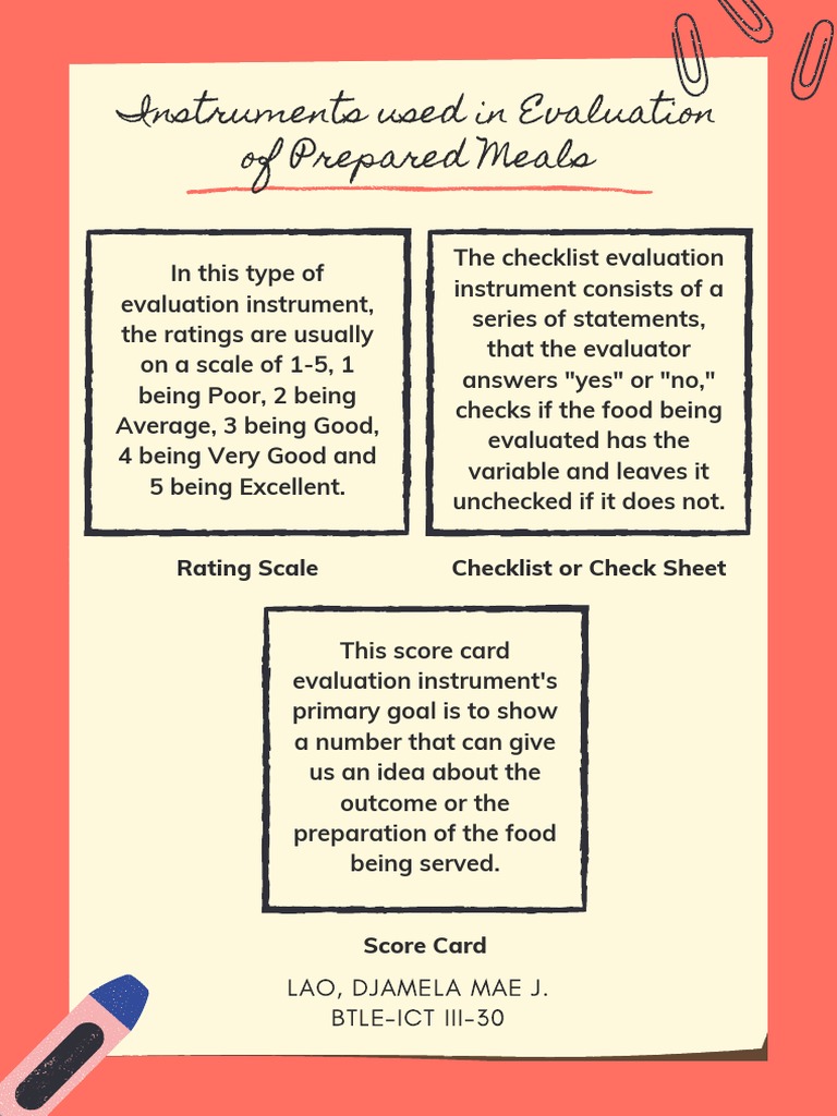 Instruments Used in Evaluation of Prepared Meals: Rating Scale ...