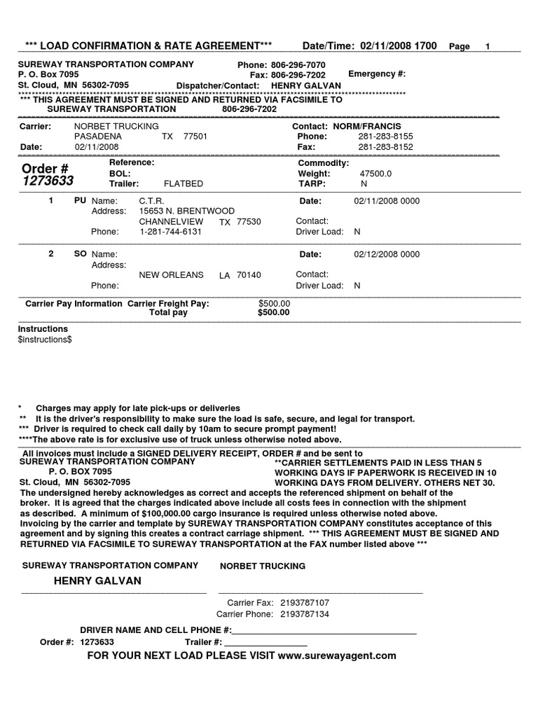 Load Confirmation PDF | PDF | Cargo | Services (Economics)