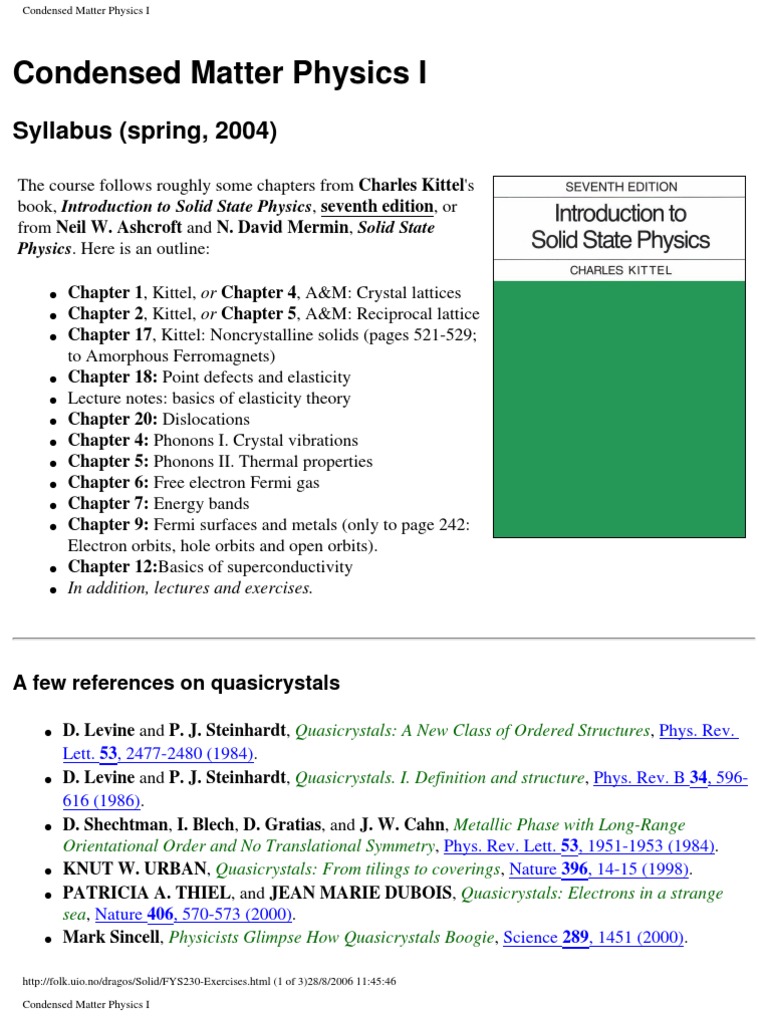 Condensed Matter Physics I - Charles Kittel | PDF | Solid State Physics ...