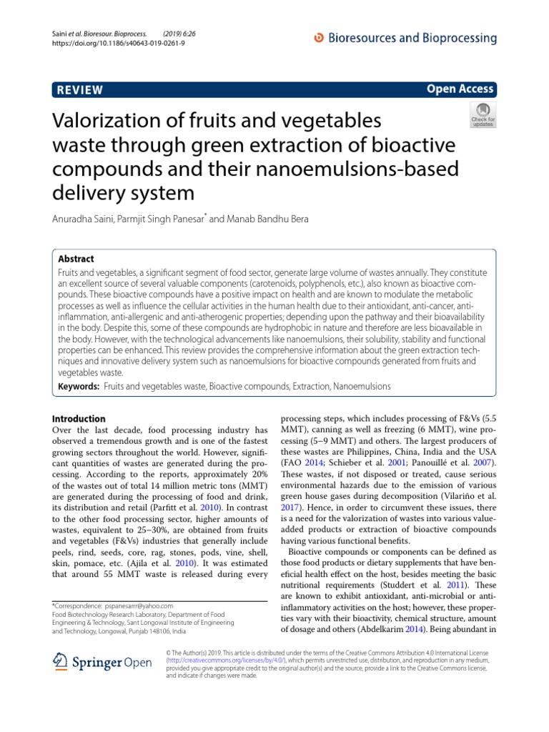 Valorization of Fruits and Vegetables Waste Throug | PDF | Emulsion | Chemical Substances