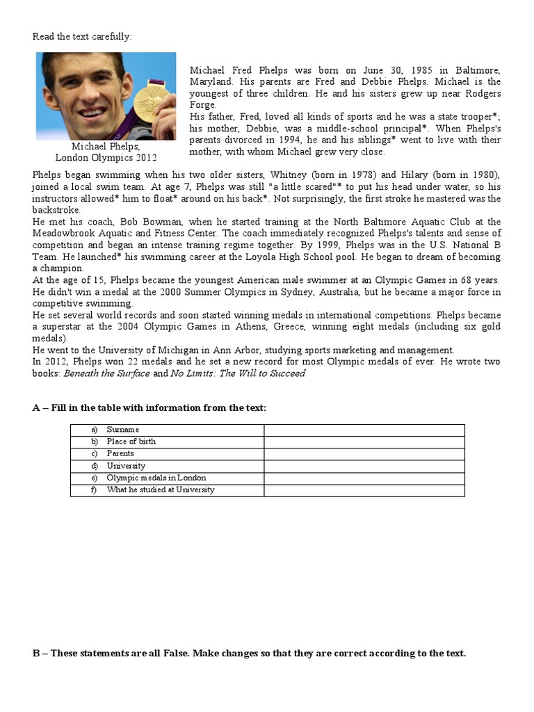 Reading Comprehension Test | PDF | Swimming (Sport) | Sports