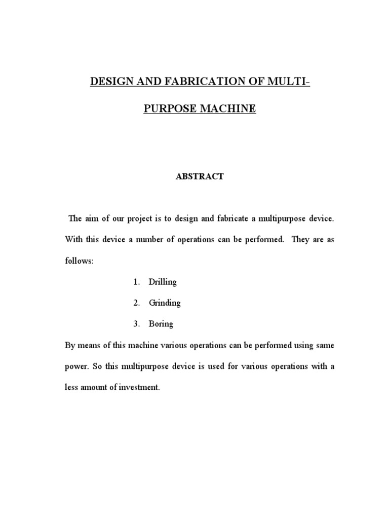 Design and Fabrication of Multi-Purpose Machine | PDF | Drilling ...