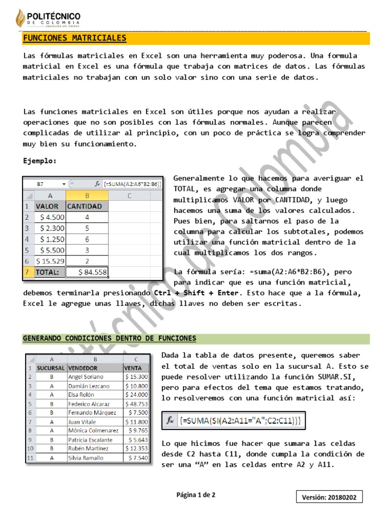 Introducción A Las Funciones Matriciales | PDF | Matriz (Matemáticas) | Microsoft Excel