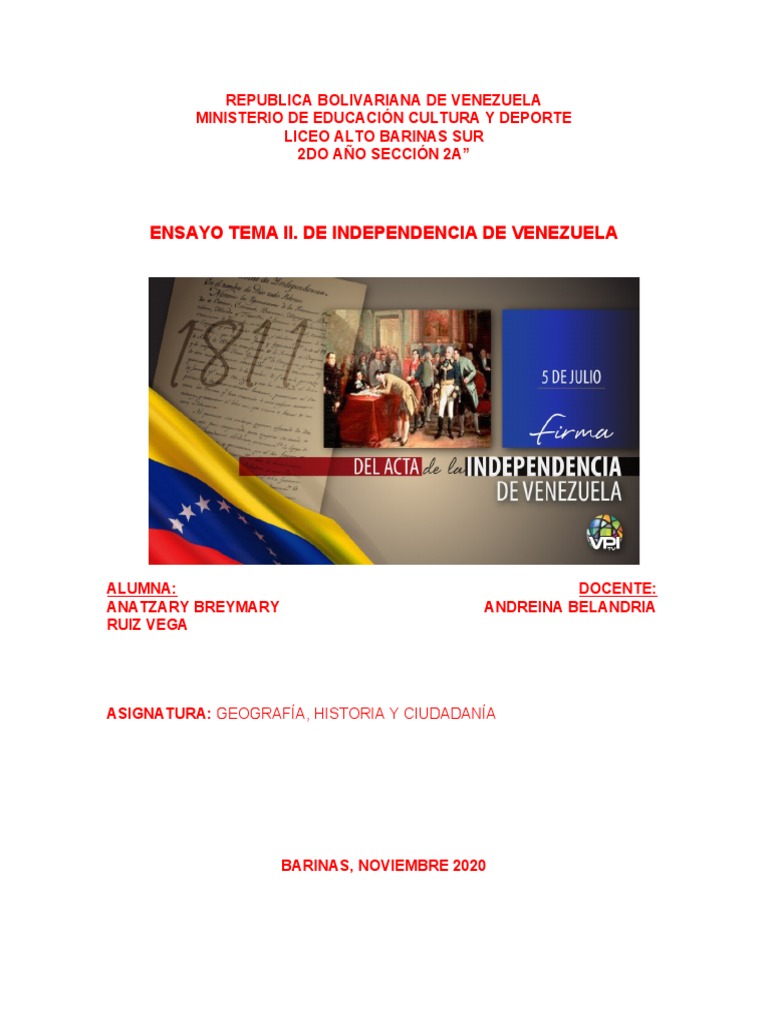 Ensayo Tema II. Independencia de Venezuela | PDF | Venezuela | América ...