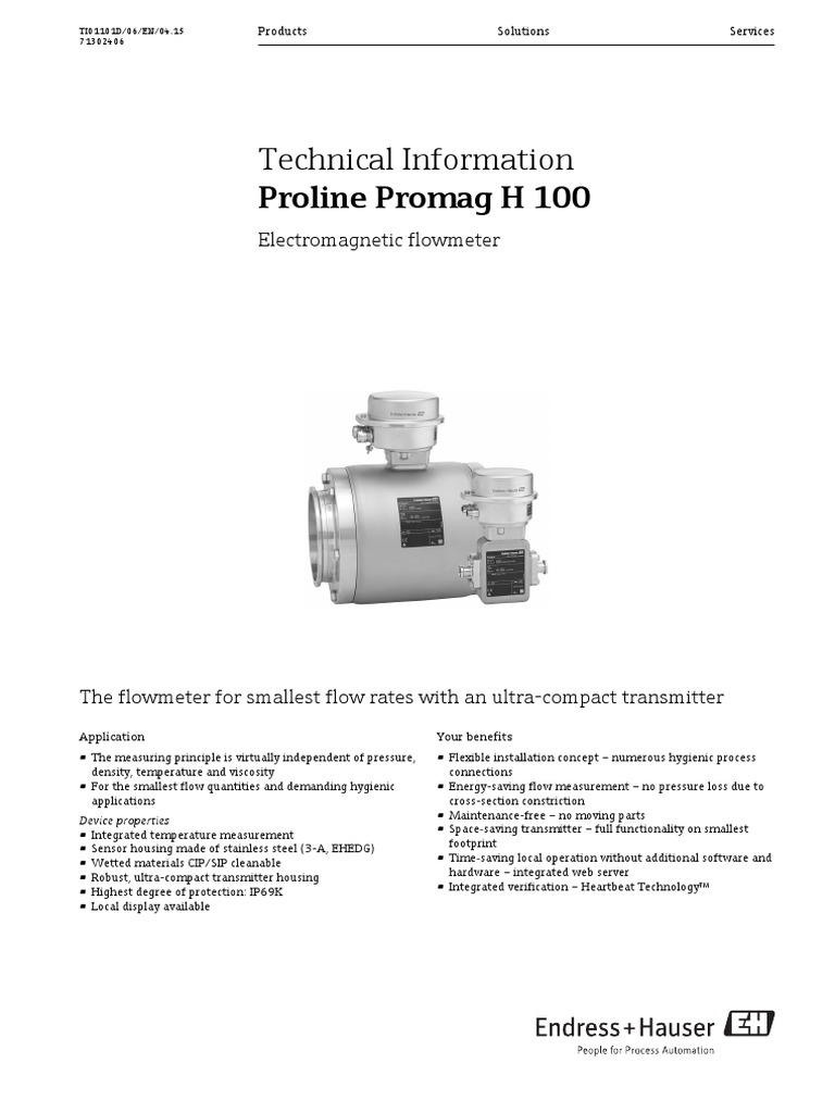 EH Promag H100 Datasheet | PDF | Electromagnetic Induction | Flow ...