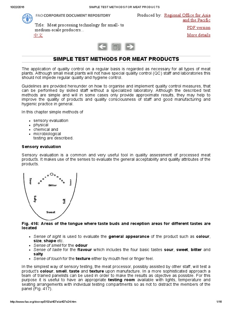 Simple Test Methods For Meat Products | PDF | Ph | Humidity