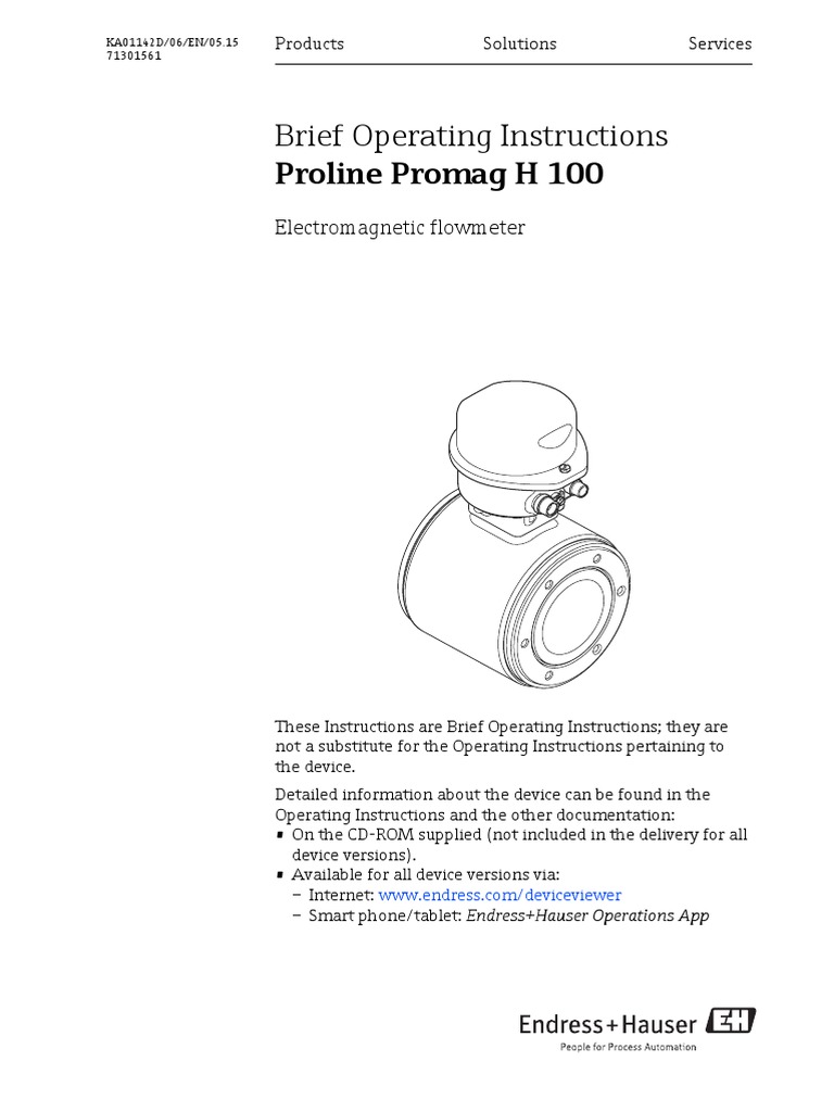 Brief Operating Instructions Proline Promag H 100: Electromagnetic ...