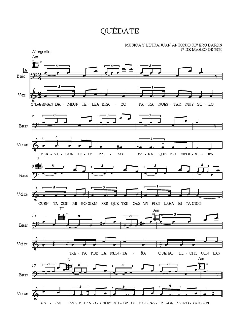 Letra y música de "Quédate" | PDF