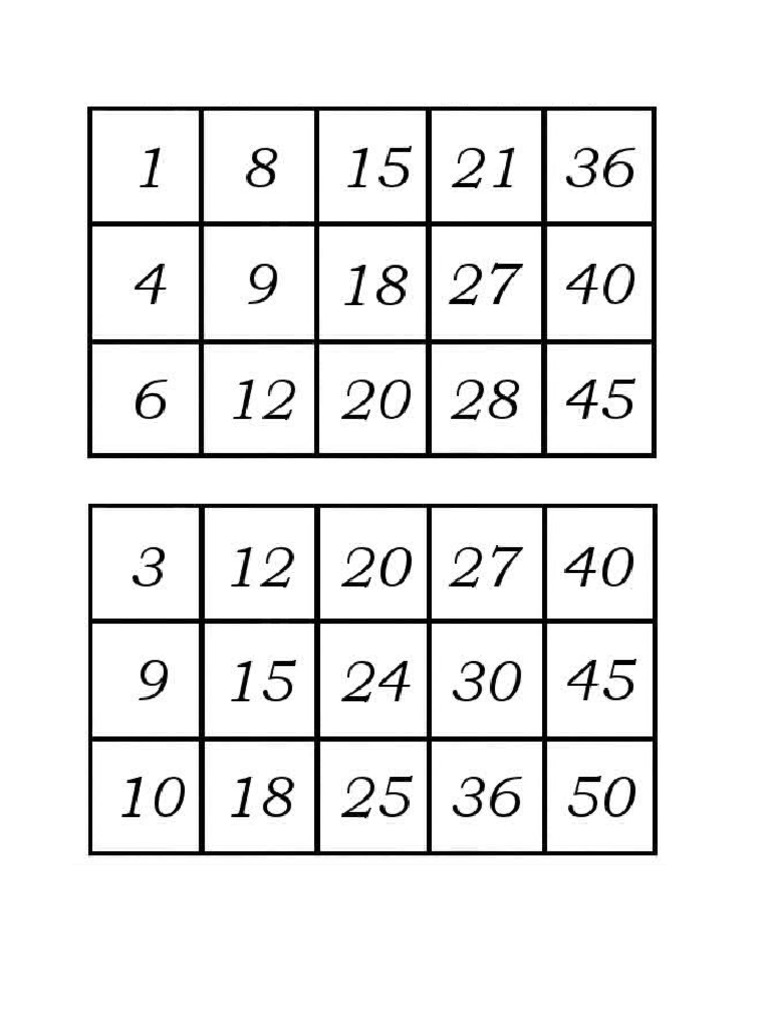 Loteria para La Multiplicacion Tablas Del 1 Al 5 | PDF