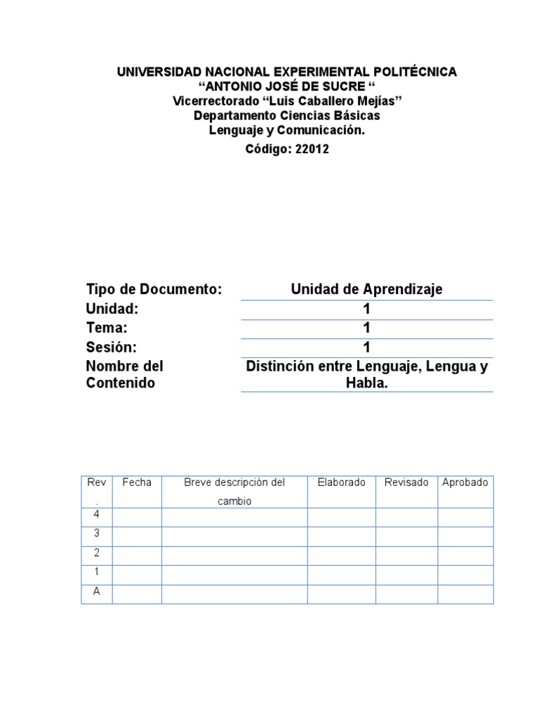 Unidad de Aprendizaje Lenguaje, Lengua y Habla | PDF | Habla | Comunicación