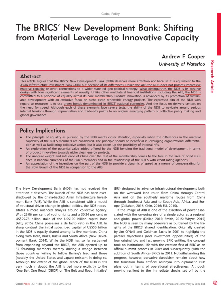The BRICS' New Development Bank | PDF | Asian Infrastructure Investment ...