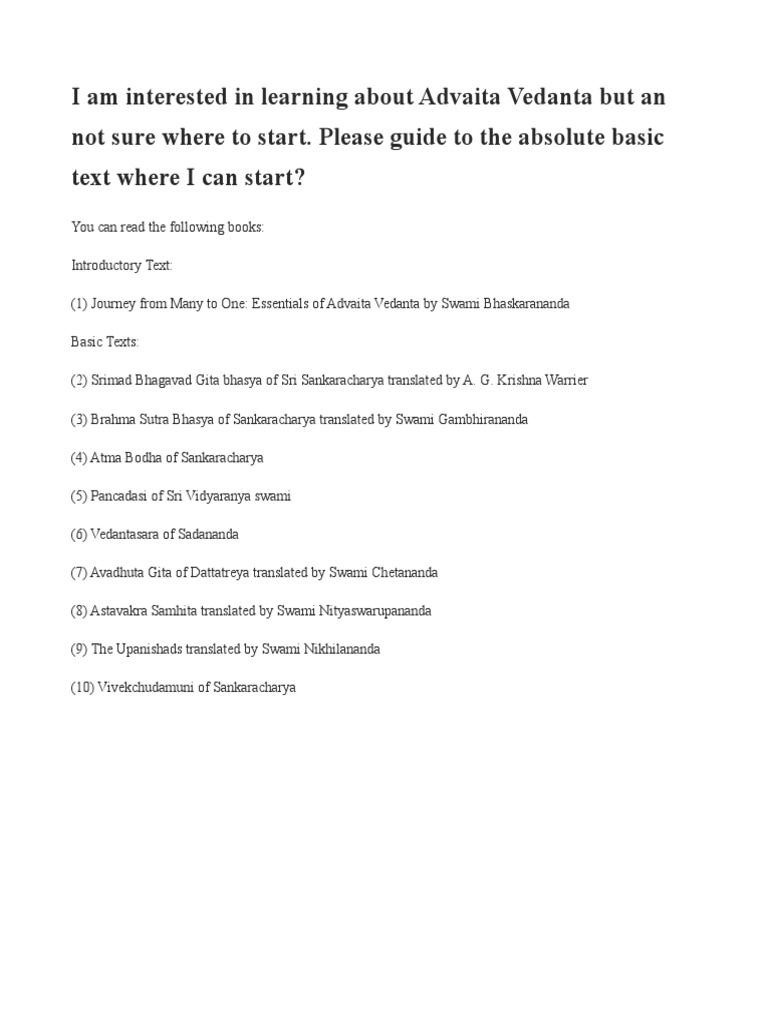Beginner's Guide to Advaita Vedanta Texts | PDF | Language Arts ...