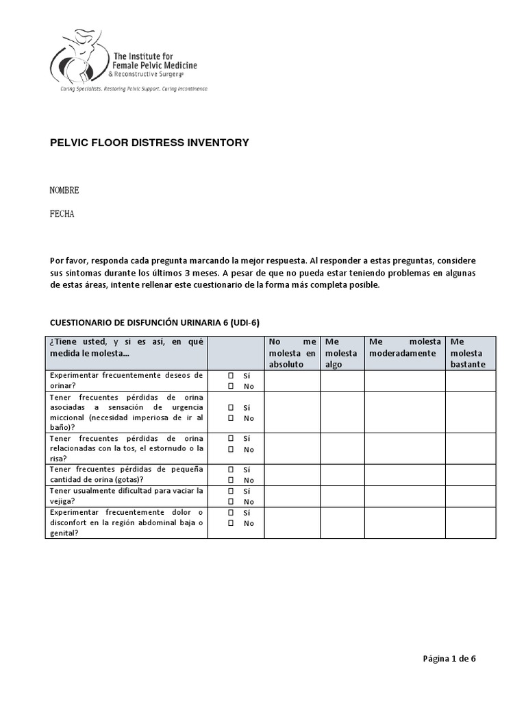 Pelvic Floor Distress Inventory | Descargar gratis PDF | Vagina ...