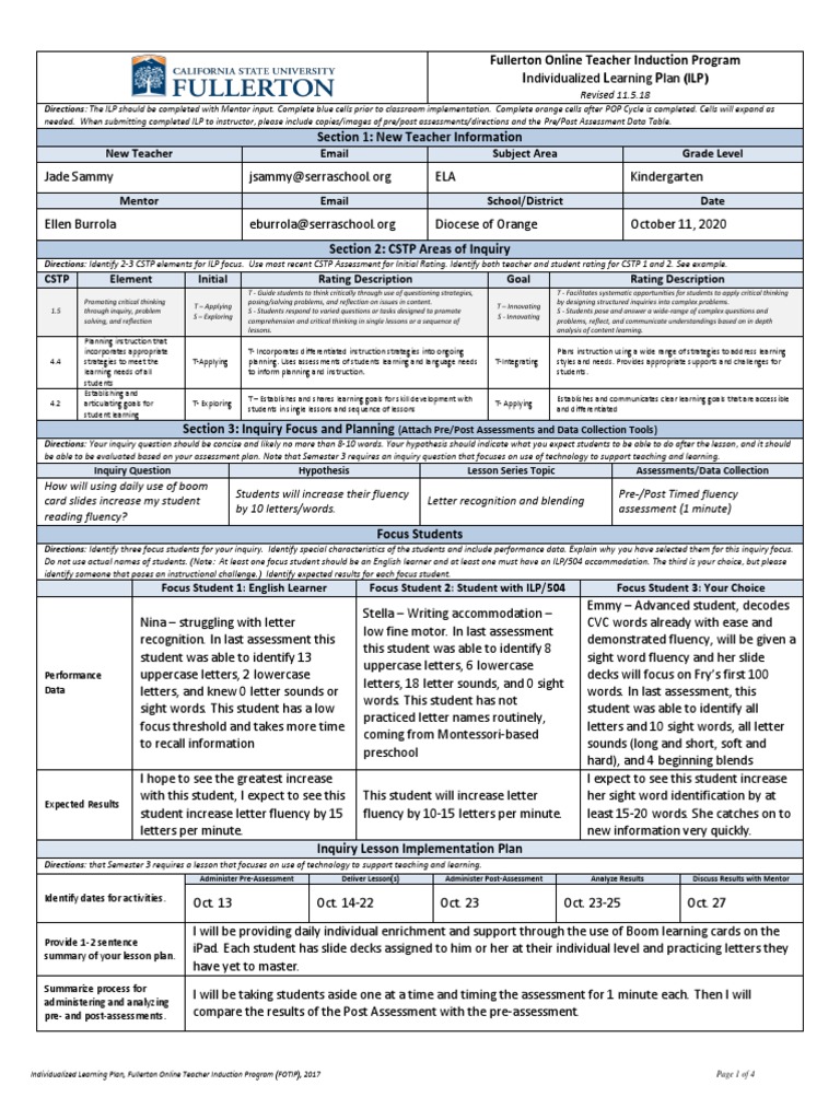 Ilp Completed | PDF | Teachers | Critical Thinking