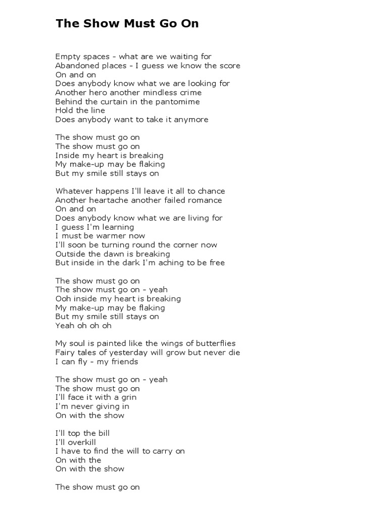 La Letra de "The Show Must Go On" | PDF