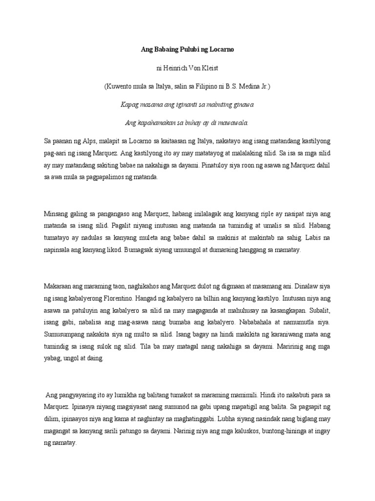 Ang Babaing Pulubi NG Locarno | PDF