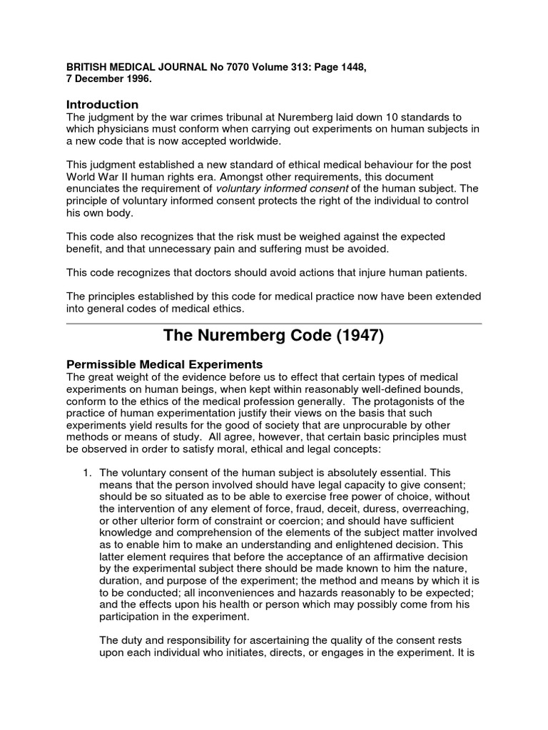 The Nuremberg Code: Establishing Ethical Standards for Human ...