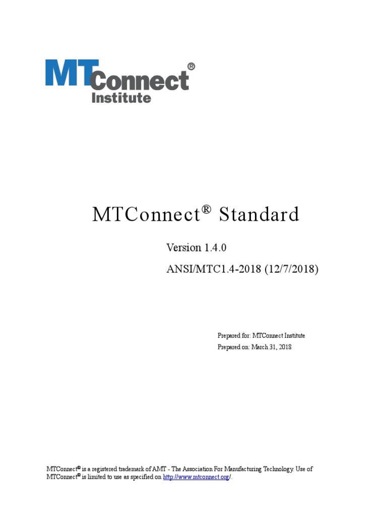 Mtconnect Standard: Ansi/Mtc1.4-2018 (12/7/2018) | PDF | Xml | Xml Schema