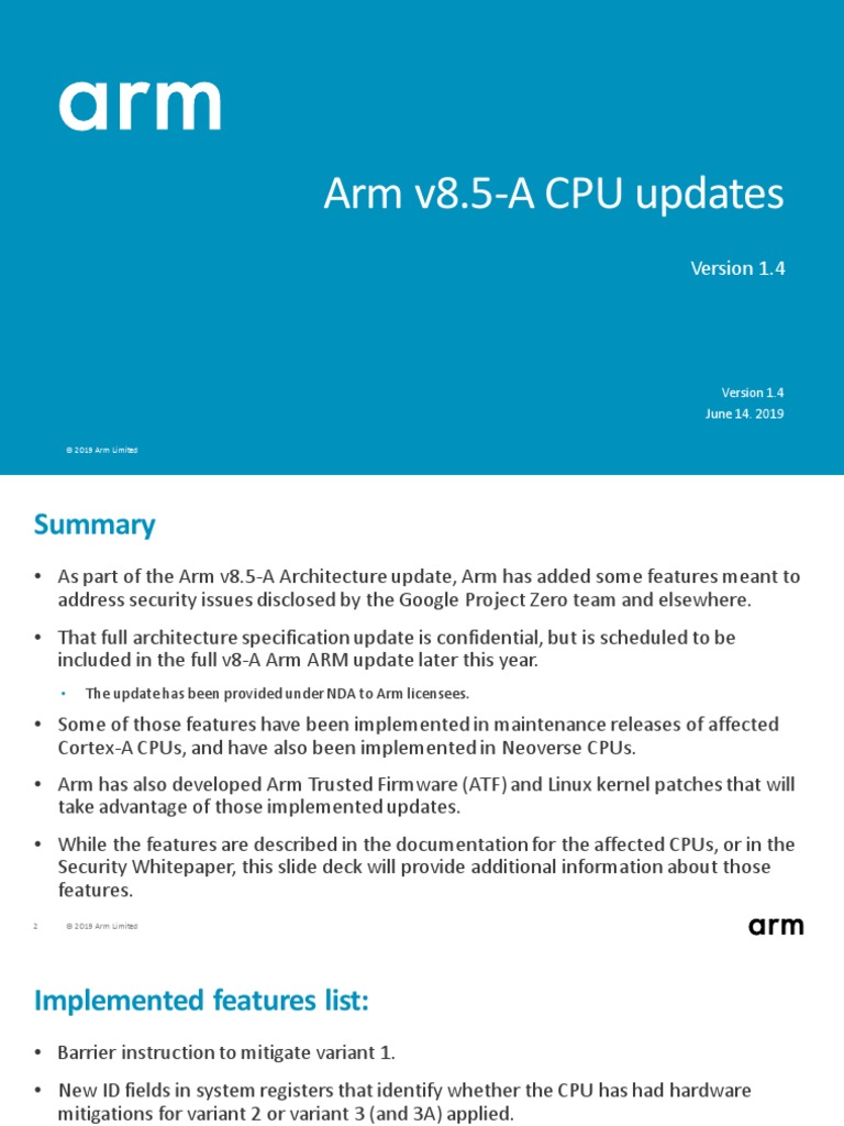 Arm V8.5-A CPU Updates : Version 1.4 | PDF | Arm Architecture | Central ... Arm V8.5-A CPU Updates : Version 1.4 | PDF | Arm Architecture | Central ...