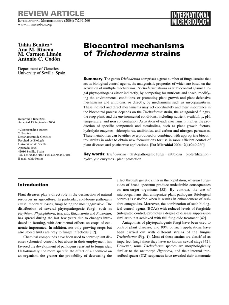 Benítez Et Al. - 2004 - Biocontrol Mechanisms of Trichoderma Strains | PDF | Plant Pathology ...