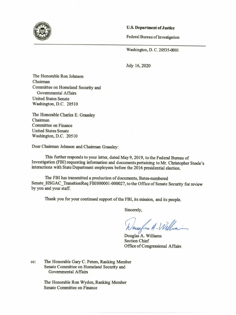 FBI Response to Senate Inquiry on Steele | PDF | Federal Bureau Of ...