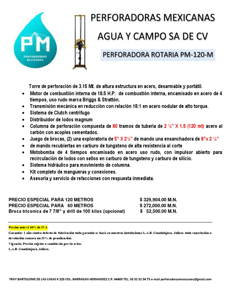 Perforadoras Mexicanas Agua Y Campo Sa de CV: Perforadora Rotaria Pm ...