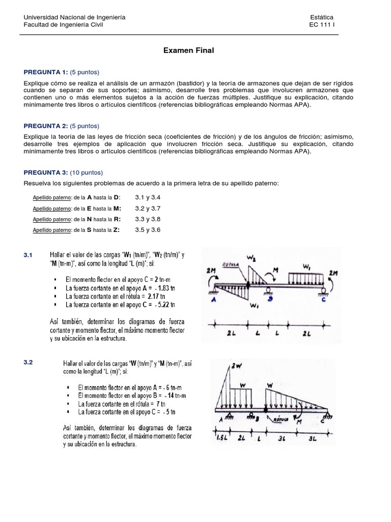 Examen Final de Estática | PDF | Fricción | Prueba (evaluación)