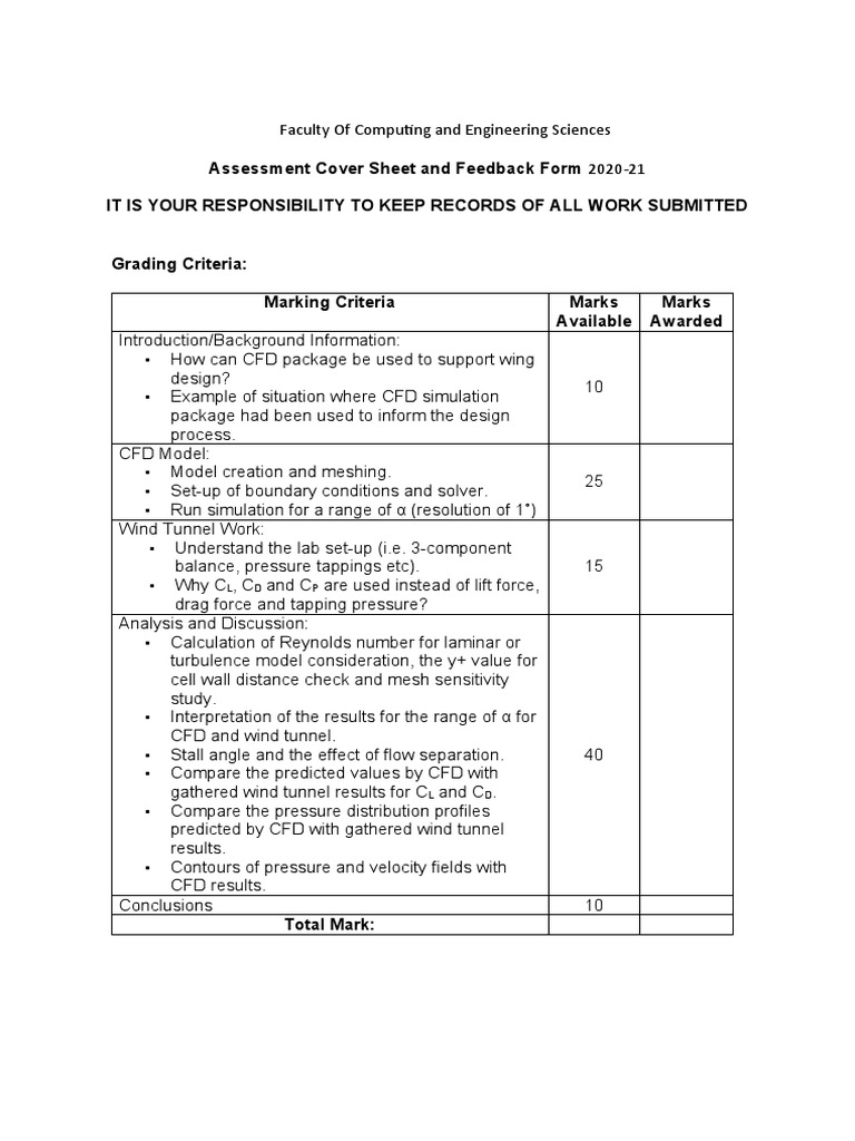 NG3S238 CFD Assingment Cover Sheet 2020-21 | PDF | Computational Fluid ...
