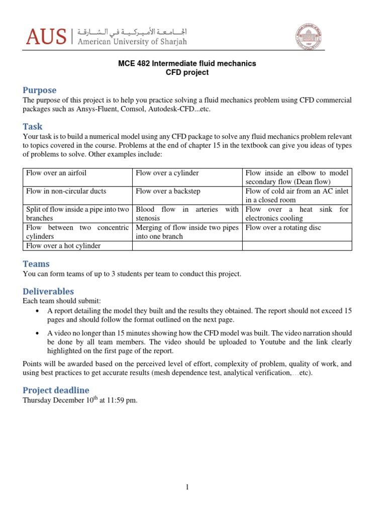 Purpose: MCE 482 Intermediate Fluid Mechanics CFD Project | Download Free PDF | Computational ...