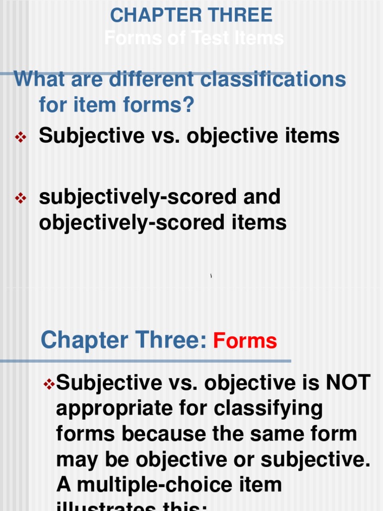 Objective vs. Subjective Test Items | PDF | Multiple Choice | Test ...