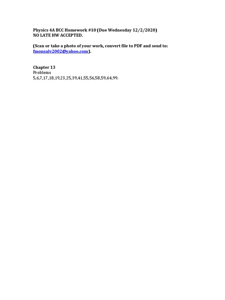 Physics 4A Homework Assignment | PDF