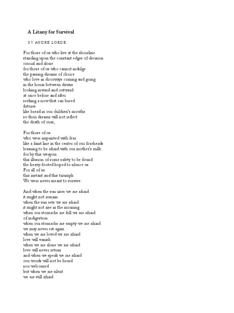Lorde A Litany For Survival | PDF